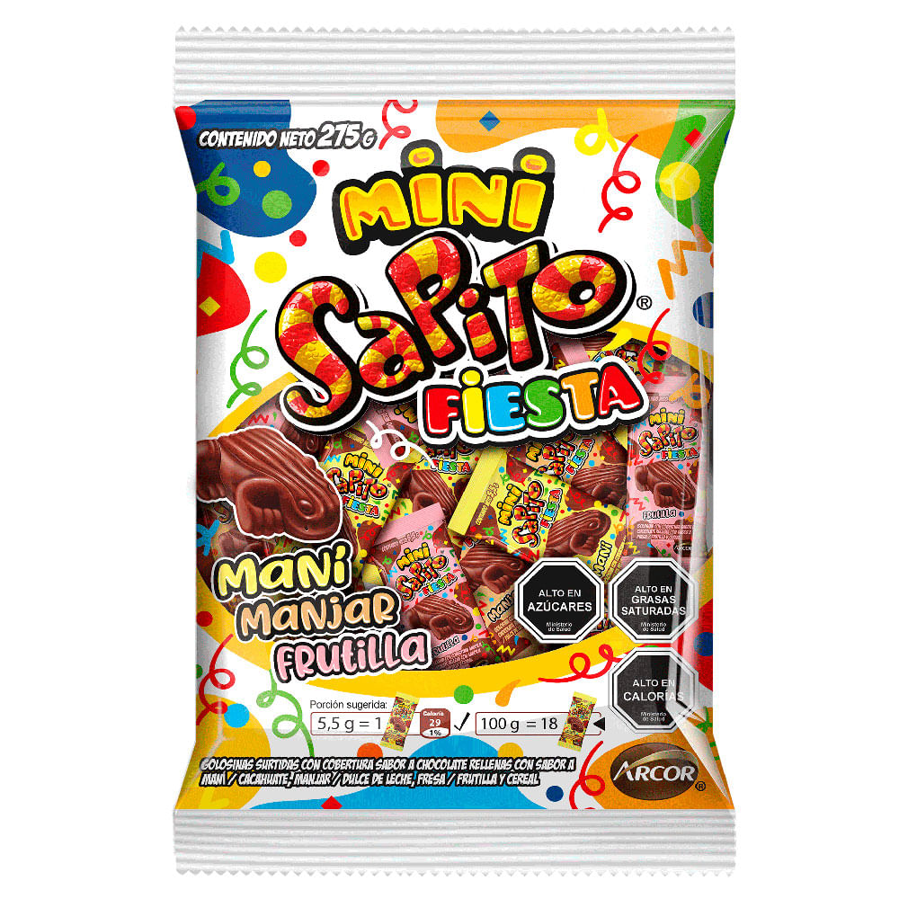 Chocolate de Leche Sapito Fiesta Mini Maní Manjar Frutilla 275 g